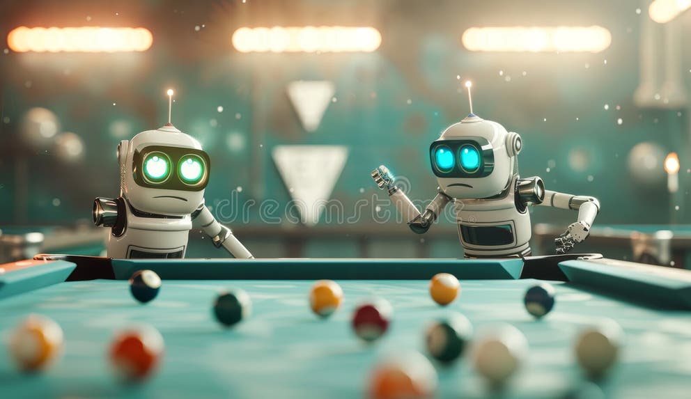Two Robots are Playing Pool by AI Generated Image Stock Image - Image ...