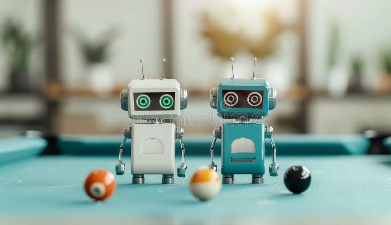 Two Robots are Playing Pool by AI Generated Image Stock Image - Image ...
