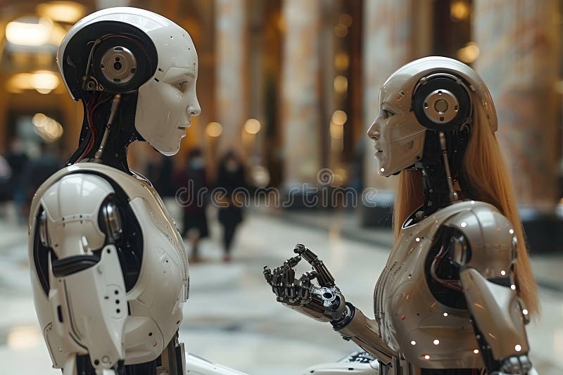 Two Robots Standing Together Stock Illustration - Illustration of ...