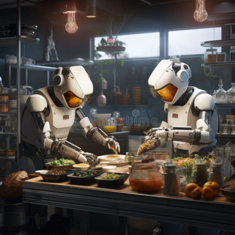 Two Robots Preparing Food in the Kitchen Stock Photo - Image of indoors ...