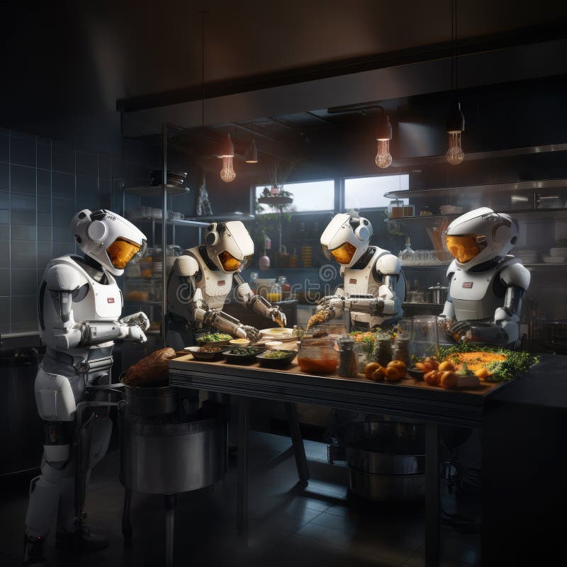 Two Robots Preparing Food in the Kitchen Stock Illustration ...
