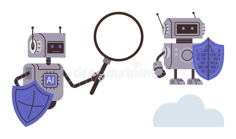 Robots Analyzing Data and Shielding Information Using AI Technology Stock Vector - Illustration ...