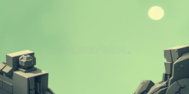 Two Robots Stand Against a Green Sky Stock Illustration - Illustration ...
