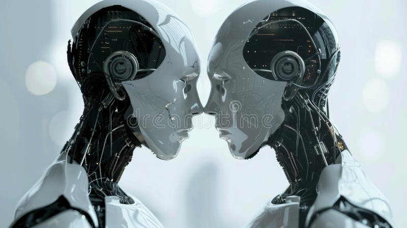 Two Robots Facing Each Other Stock Image - Image of pair, androids ...