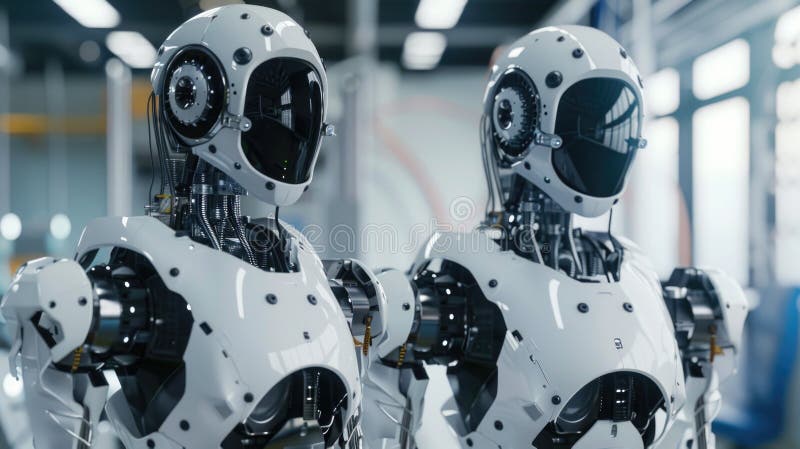 Two Robots Standing Side by Side in a Room, Ready for Action or ...