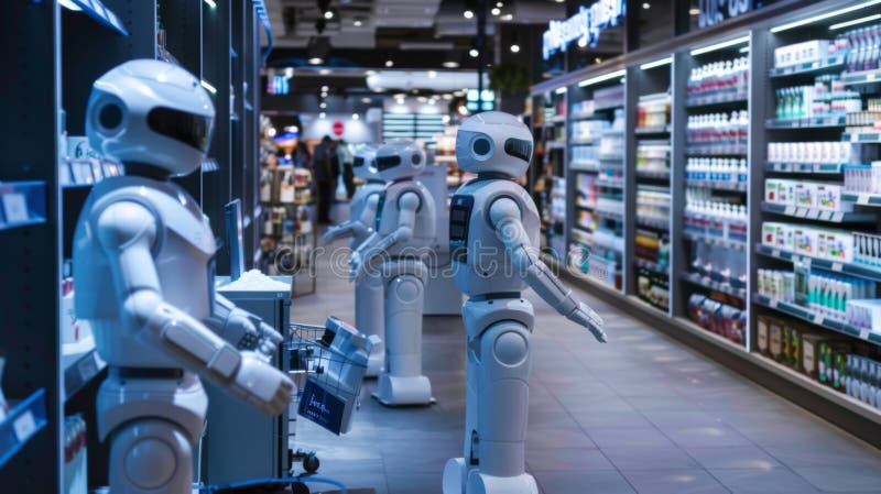 Two Robots Standing in Store Stock Photo - Image of androids, retail ...