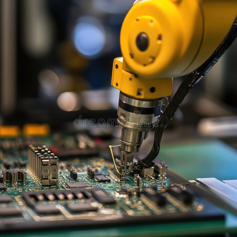 Two Robots are Working on a Circuit Board Stock Illustration ...