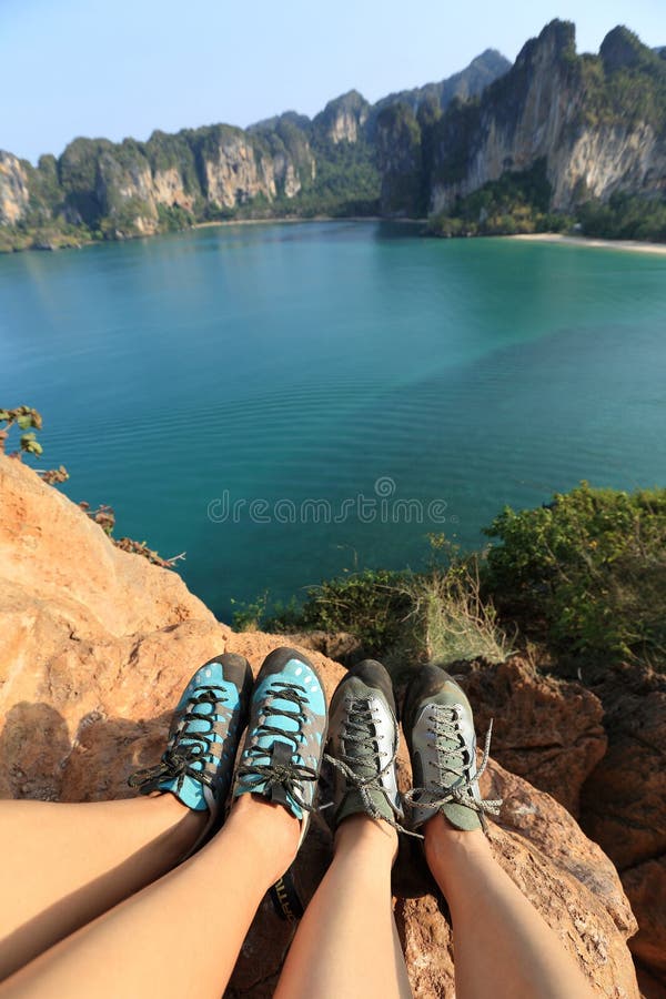 Two Rock Climbers Legs at Mountain Rock Stock Photo - Image of healthy ...