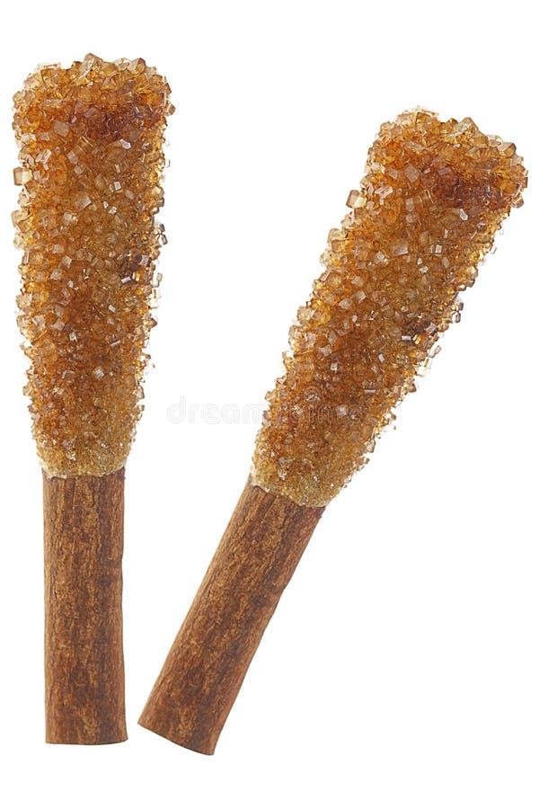 Two Rock Sugar Sticks with Cinnamon for Coffee Isolated on White Stock ...