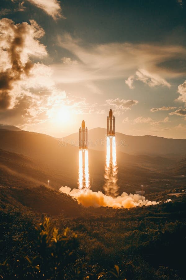 Two Rockets Soaring through the Clear Blue Sky Stock Image - Image of ...