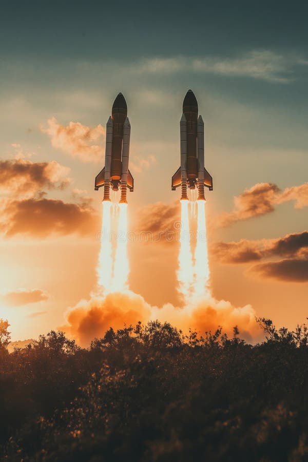 Two Rockets Soaring through the Sky, with Smoke Trails Behind Them ...