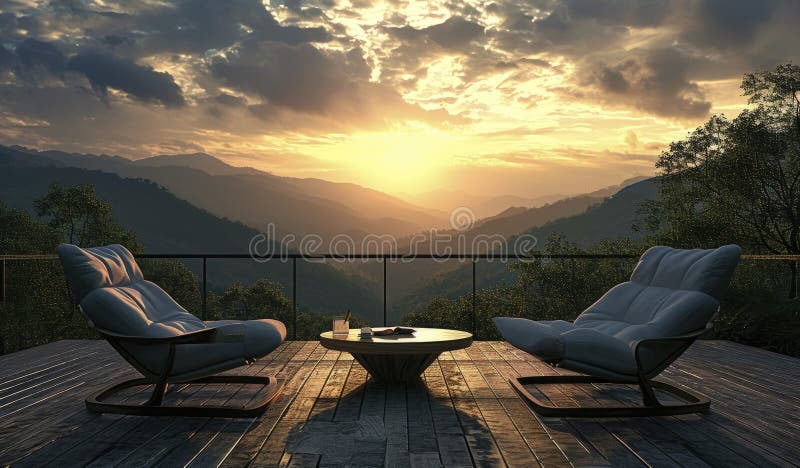 Two Rocking Chairs on a Balcony Overlooking a Beautiful Sunrise Stock ...