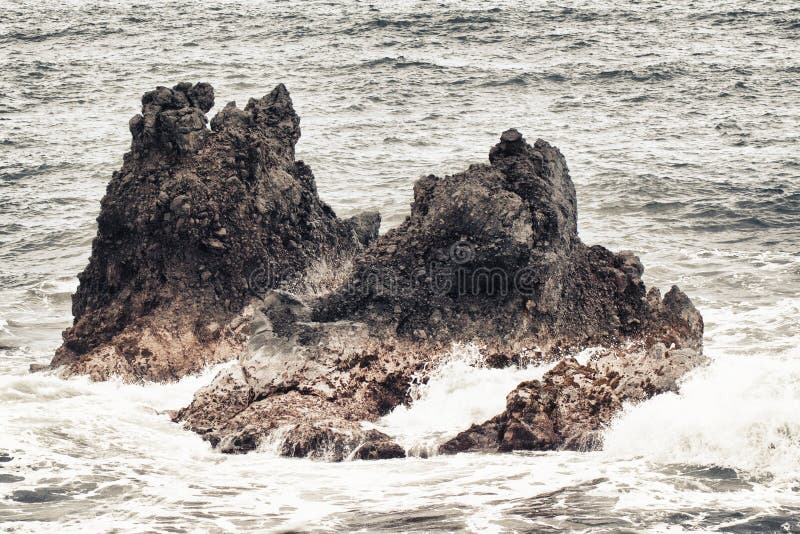 Two Rocks in the Ocean during Storm Stock Image - Image of wild, stormy ...