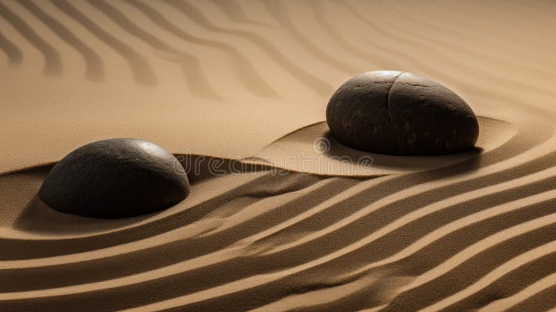 Two Rocks on Sand with a Wave Pattern ,Japanese Zen Garden Wallpaper ...