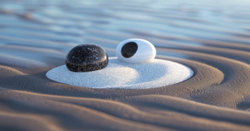 Two Rocks are Stacked on Top of Each Other in the Sandy Beach Stock ...