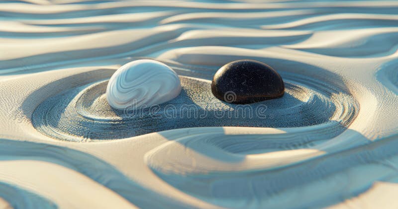 Two Rocks are Stacked on Top of Each Other in the Sandy Beach Stock ...