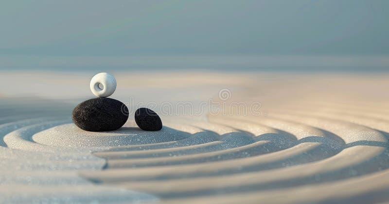 Two Rocks are Stacked on Top of Each Other in the Sandy Beach Stock ...