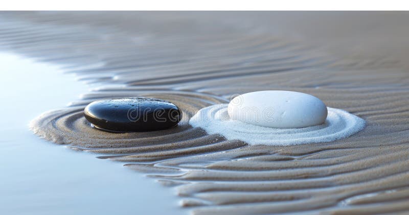 Two Rocks are Stacked on Top of Each Other in the Sandy Beach Stock ...