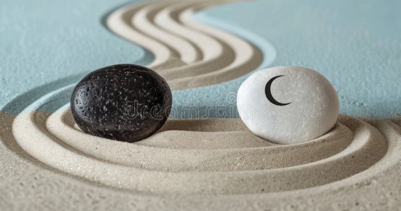 Two Rocks are Stacked on Top of Each Other in the Sandy Beach Stock ...