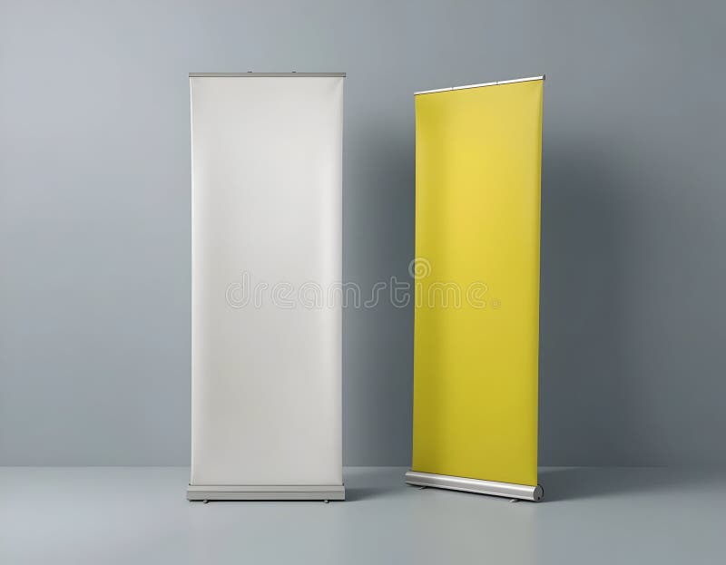 Two Roll Up Banner Stands Displayed in Studio Setting for Promotion ...