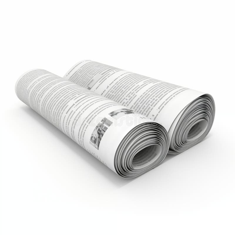 Two Rolled Newspapers Stacked Together on a White Background ...