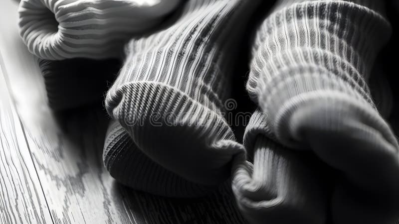 Two Rolled Ribbed Socks on Textured Surface, Black and White Stock ...