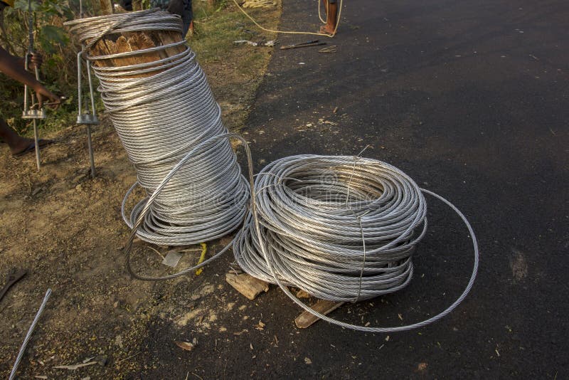 Two Rolls of Aluminum Cable at Road Side Stock Image - Image of ...