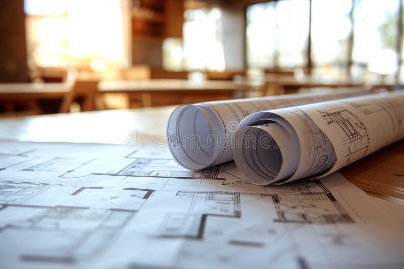 Two Rolls of Blueprint Documents Neatly Placed on a Table ...