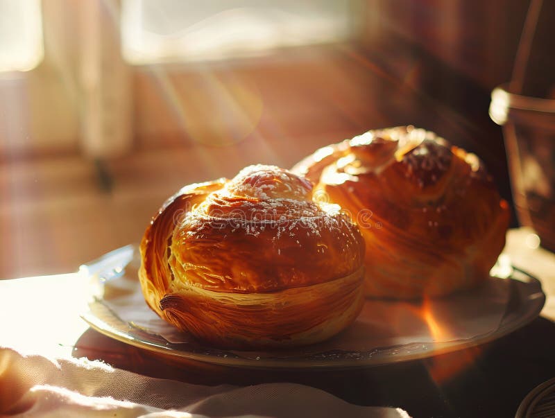 Two Rolls of Bread on a Plate Stock Photo - Image of pastry, sitting ...