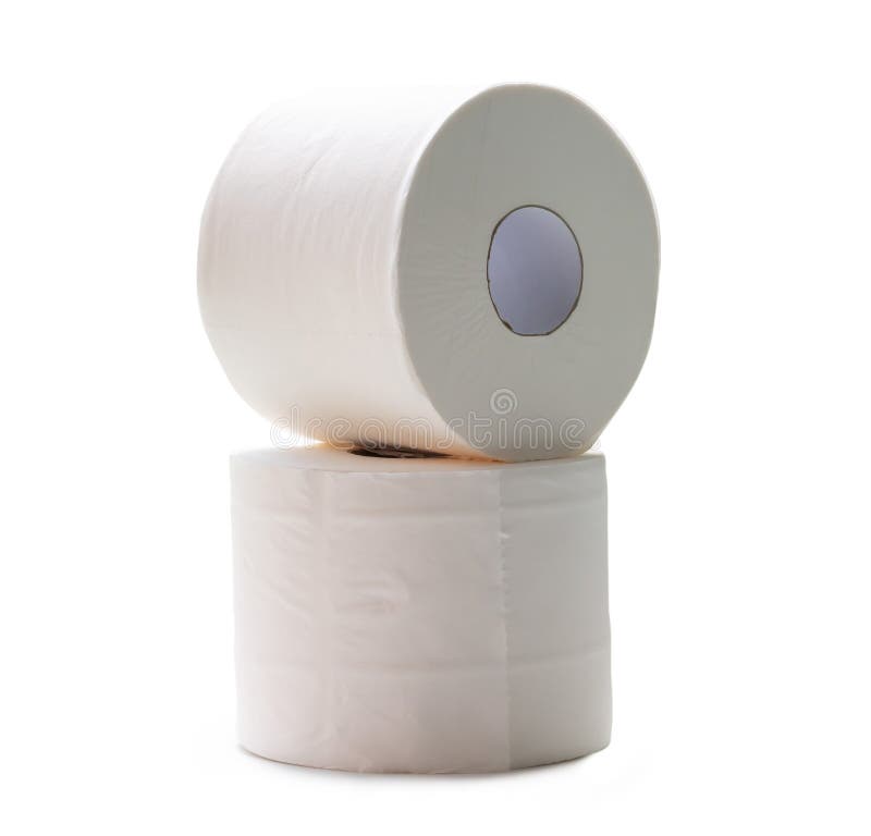 Two Rolls of White Tissue Paper or Napkin in Stack for Use in Toilet or ...
