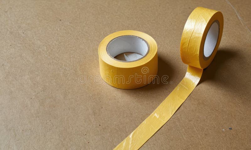 Two Rolls of Yellow Tape are Laying on a Table. Stock Illustration ...