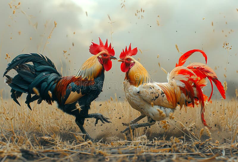 Two Roosters Fighting in Field Stock Photo - Image of chicken, meat ...
