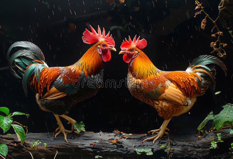 Two Roosters are Fighting in the Rain. Stock Image - Image of generated ...