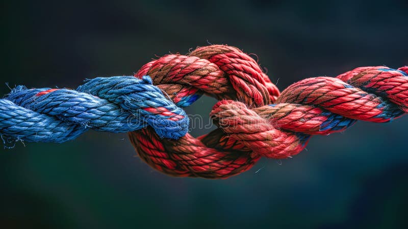 Two Ropes, One Red and One Blue, are Intertwined in a Complex Knot ...