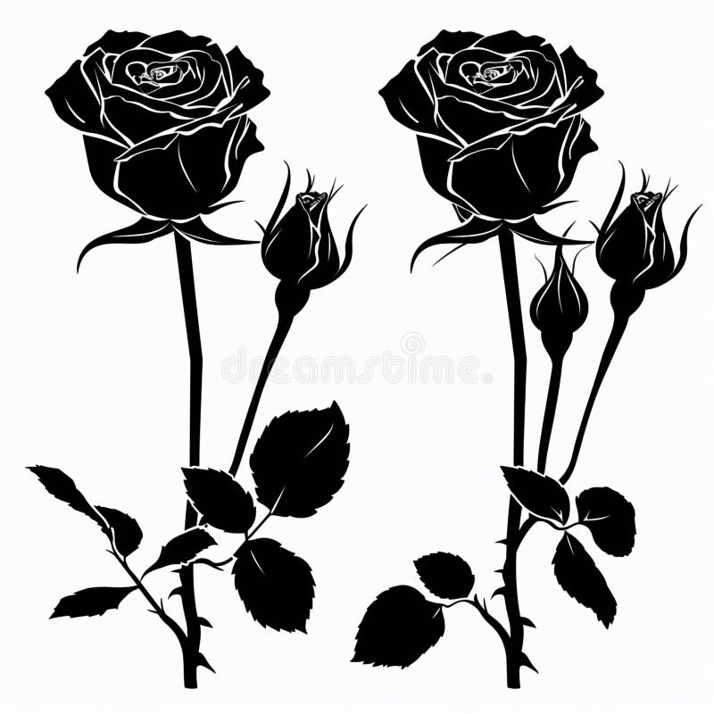 Two Roses Black and White Vector Art Illustration Stock Vector ...
