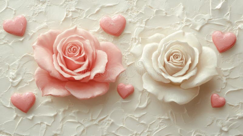 Two Roses and Hearts on a Textured White Background Stock Illustration ...