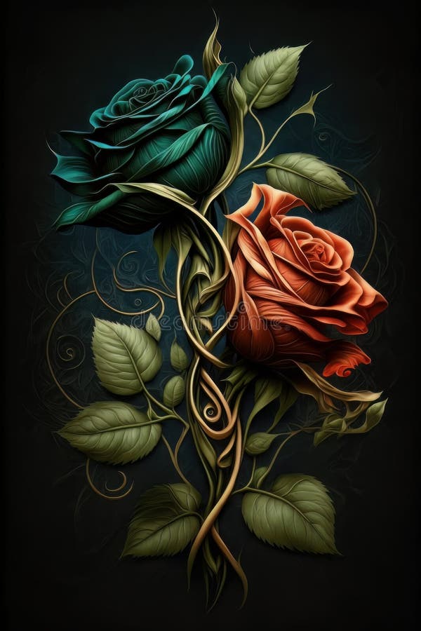 Two roses intertwining stock illustration. Illustration of roses ...