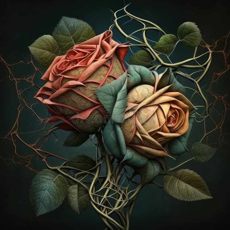 Two roses intertwining stock illustration. Illustration of female ...