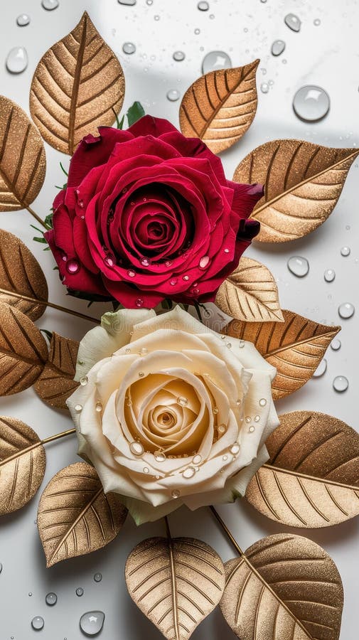 Two Roses are on a Leafy Background Stock Illustration - Illustration ...