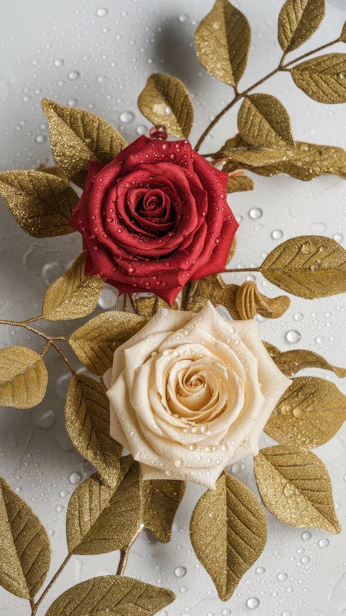 Two Roses are on a Leafy Branch Stock Illustration - Illustration of ...