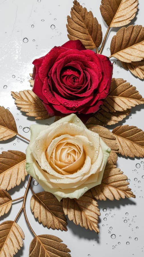 Two Roses are on a Leafy Branch Stock Illustration - Illustration of ...