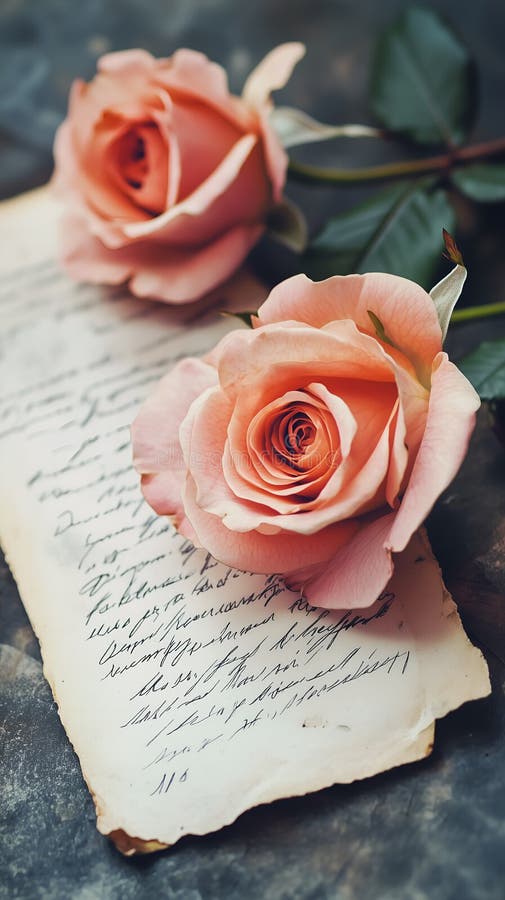 Two Roses and Old Letter. Vintage Postcard Stock Illustration ...