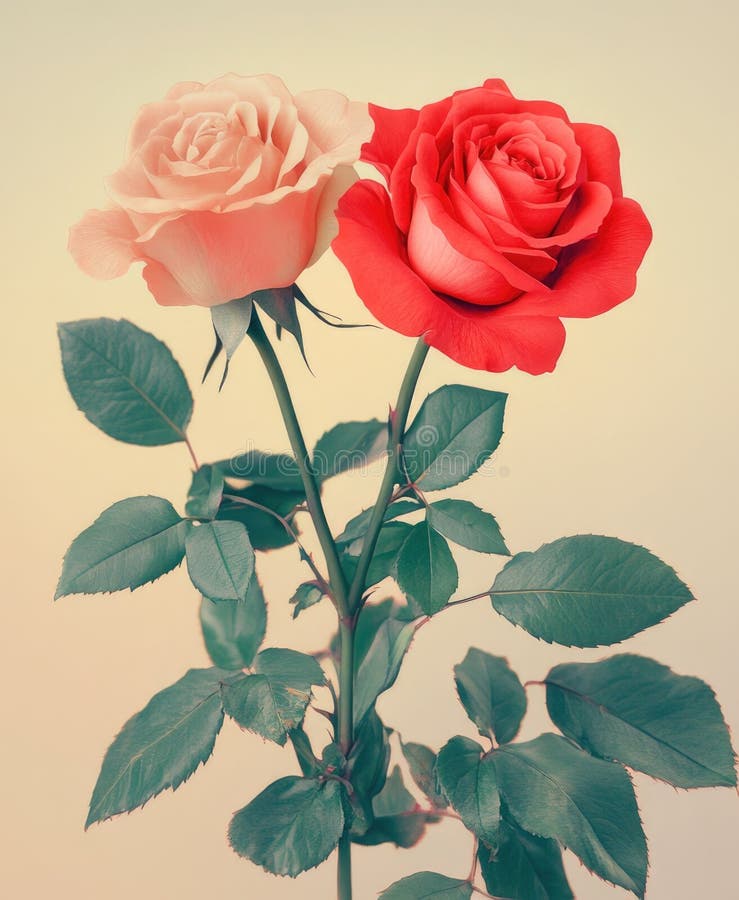 Two roses are on a stem stock photo. Image of gift, pink - 350136116
