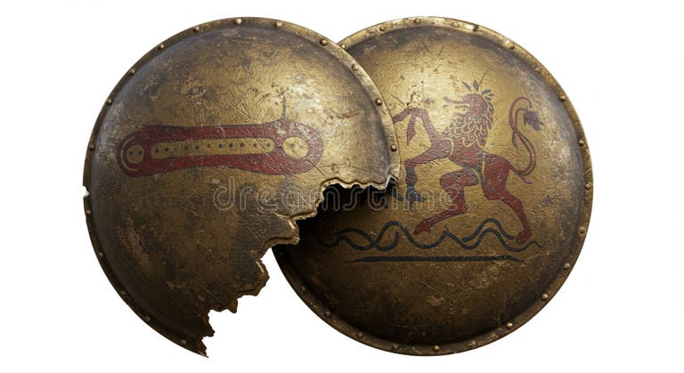 Two Round, Ancient-style Shields with a Weathered Appearance. the Left ...