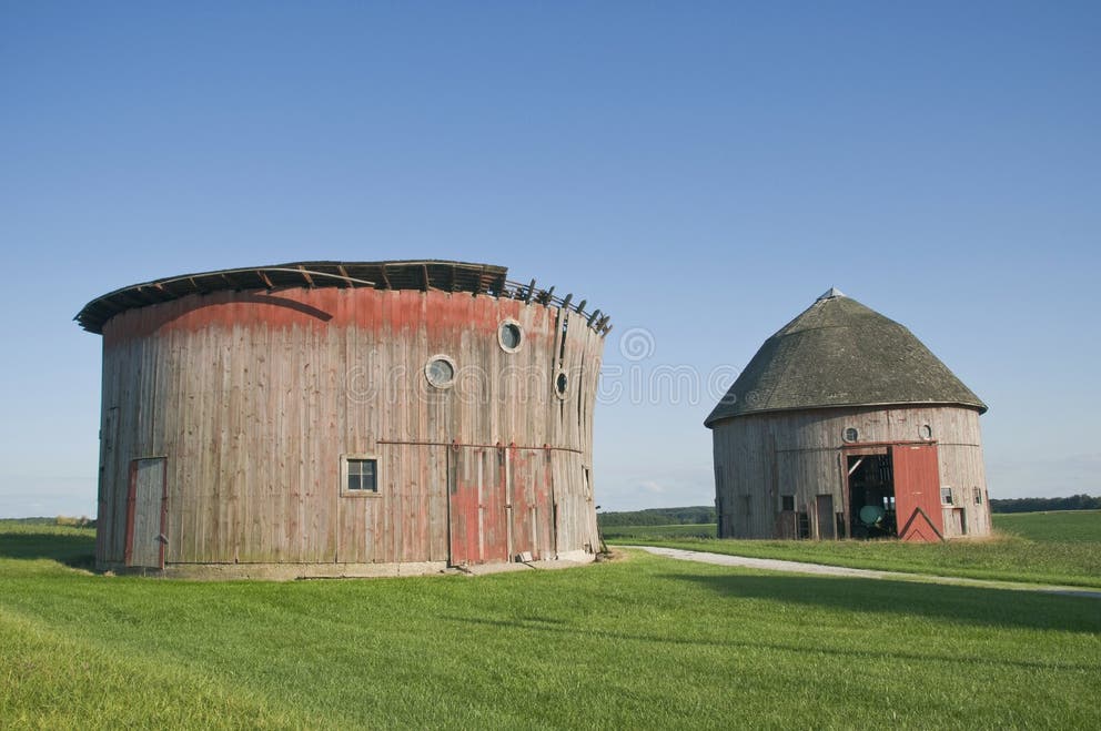 Two round barns. stock image. Image of wood, weathered - 10737783