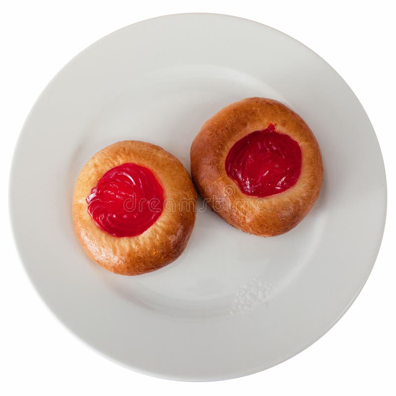 Two Round Buns with Red Cream on a Plate Stock Photo - Image of meal ...