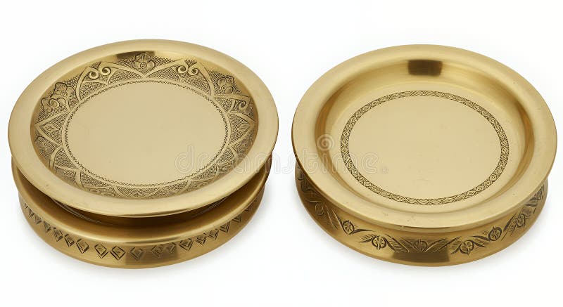 Detailed Gold Brass Coasters with Intricate Etched Designs on White ...