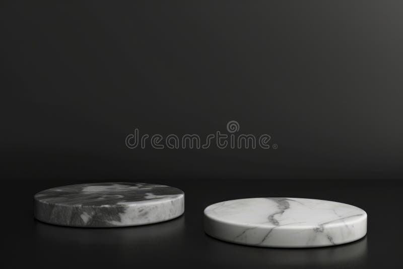 Two Round Marble Platforms, One Grey and One White, Sit on a Black ...