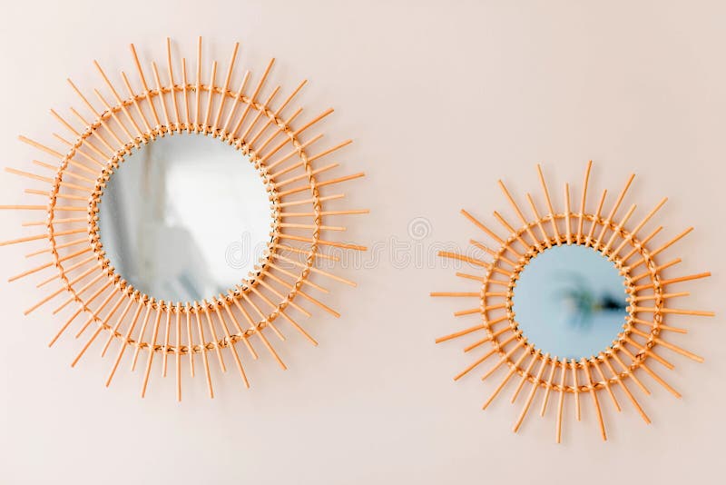 Two Round Mirrors As a Decor Hang on a Round Wall Stock Image - Image ...