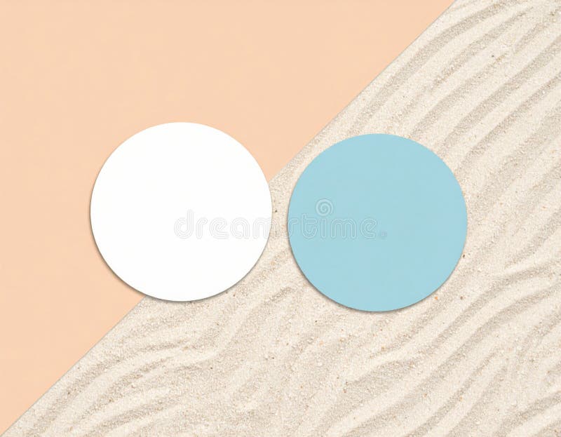 Two Round Mockups on Textured Sand and Beige Background in Flat Lay ...